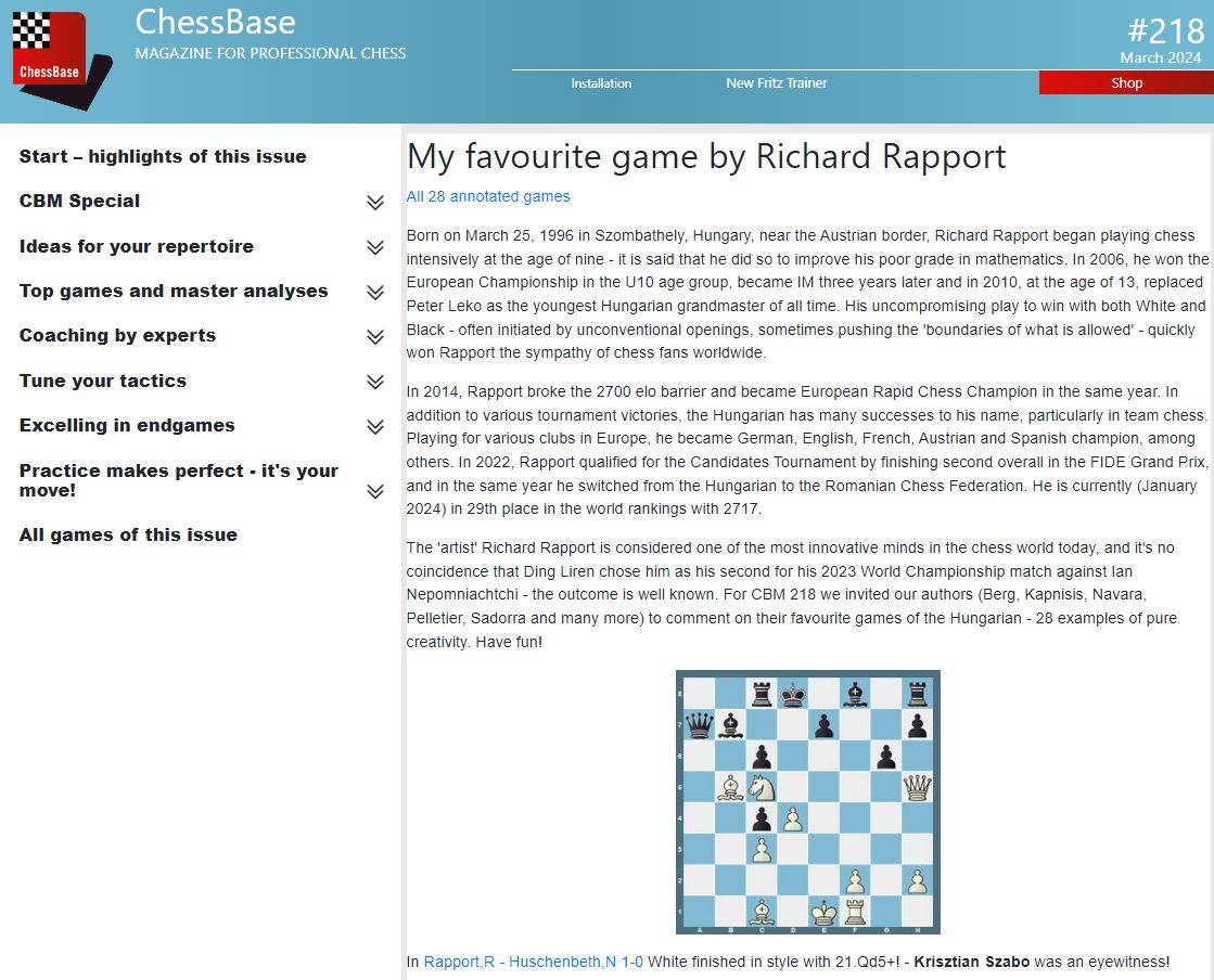 New: CBM #218 - incl. ChessBase book for iPad, Tablet & Co! | ChessBase